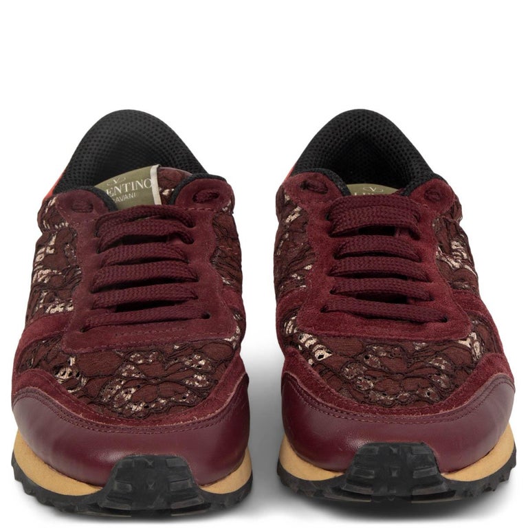 VALENTINO burgundy and pink LACE ROCKRUNNER Sneakers Shoes 37 at 1stDibs