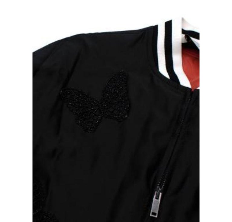 Valentino Butterfly Embroidered Silk Black Bomber Jacket For Sale at ...