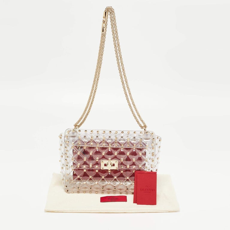 Valentino Clear/Red PVC Medium Rockstud Spike Top Handle Bag For Sale ...