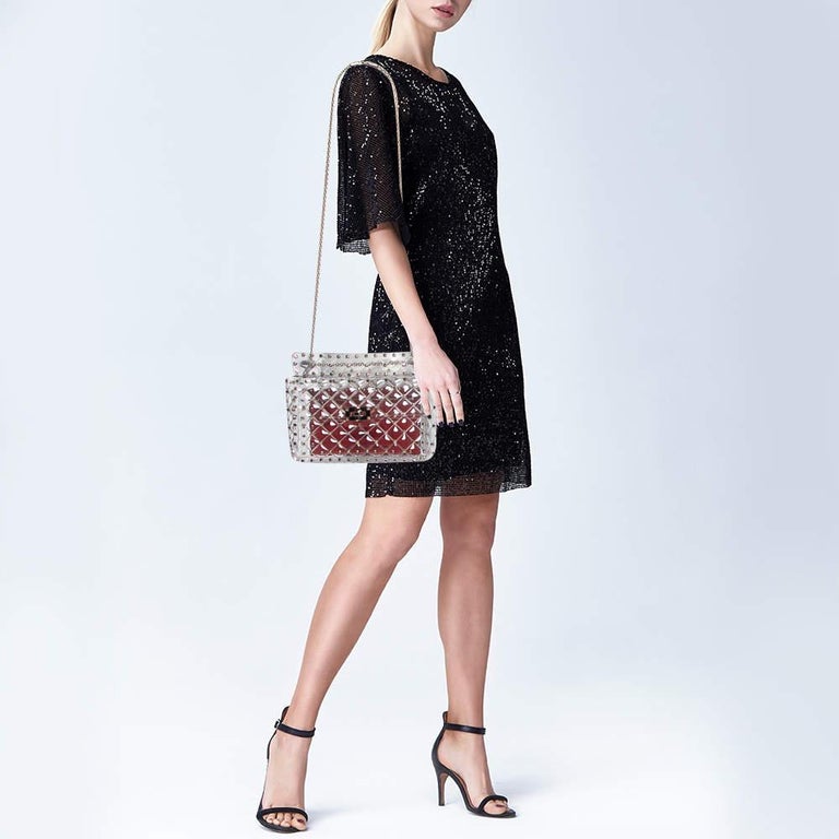 Valentino Clear/Red PVC Medium Rockstud Spike Top Handle Bag For Sale ...