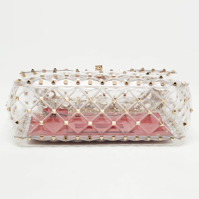 Valentino Clear/Red PVC Medium Rockstud Spike Top Handle Bag For Sale ...