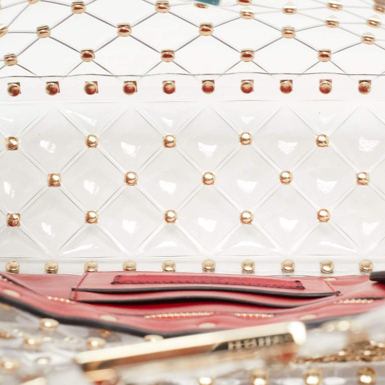 Valentino Clear/Red PVC Medium Rockstud Spike Top Handle Bag For Sale ...