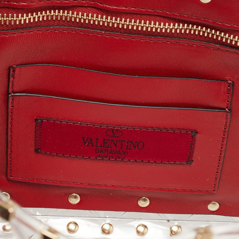 Valentino Clear/Red PVC Medium Rockstud Spike Top Handle Bag For Sale ...