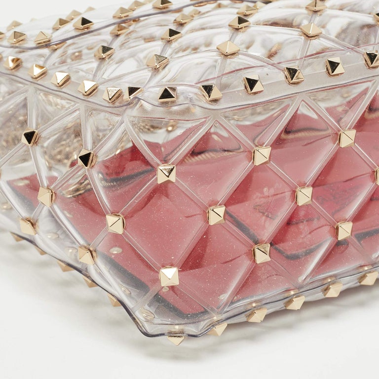 Valentino Clear/Red PVC Medium Rockstud Spike Top Handle Bag For Sale ...