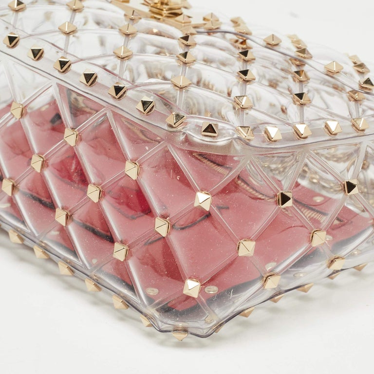 Valentino Clear/Red PVC Medium Rockstud Spike Top Handle Bag For Sale ...