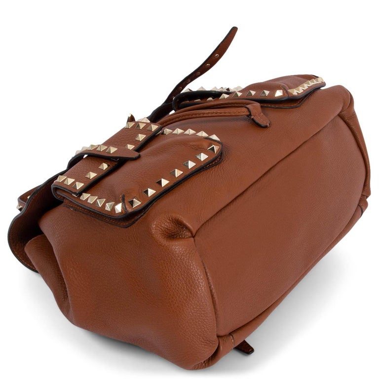 VALENTINO cognac brown leather ROCKSTUD Backpack Bag For Sale at 1stDibs