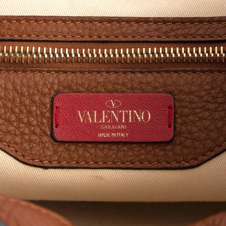 VALENTINO cognac brown leather ROCKSTUD Backpack Bag For Sale at 1stDibs