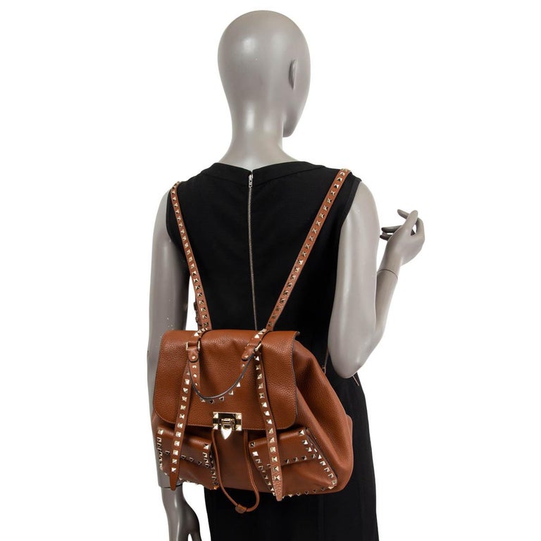 VALENTINO cognac brown leather ROCKSTUD Backpack Bag For Sale at 1stDibs
