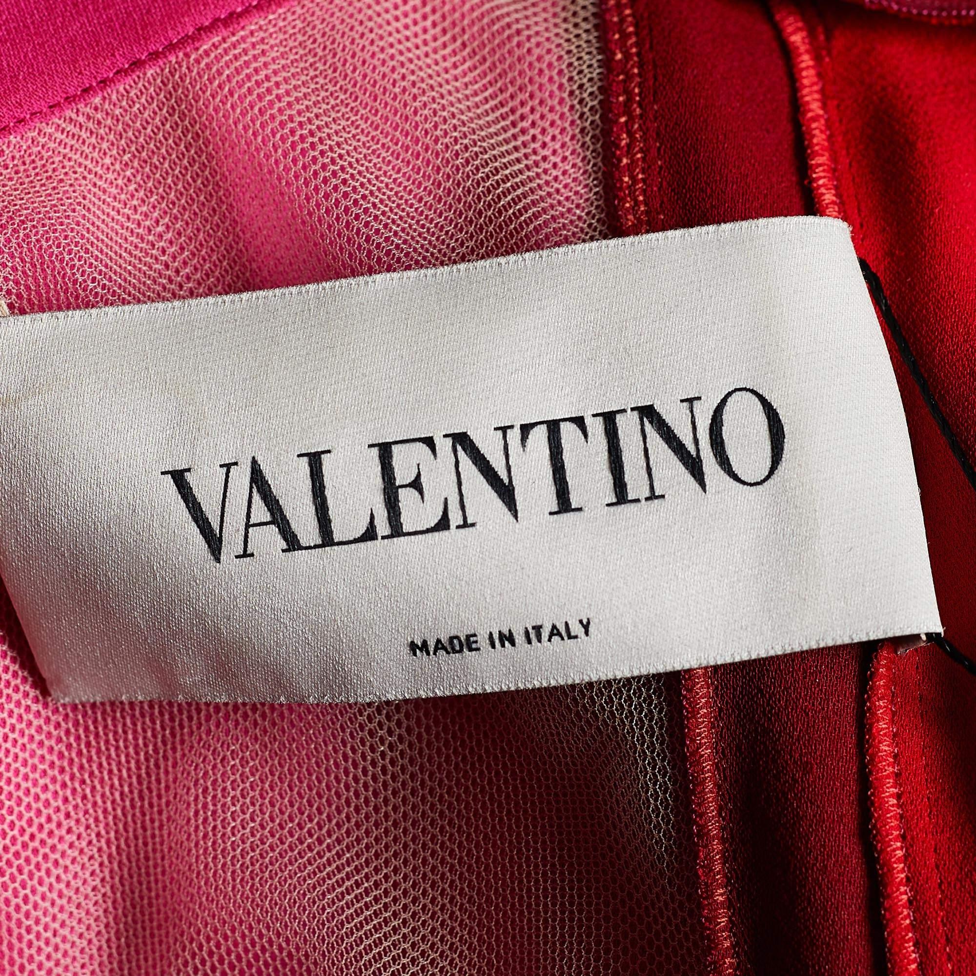 Valentino Color Block Silk Mock Neck Pleated Maxi Dress M at 1stDibs