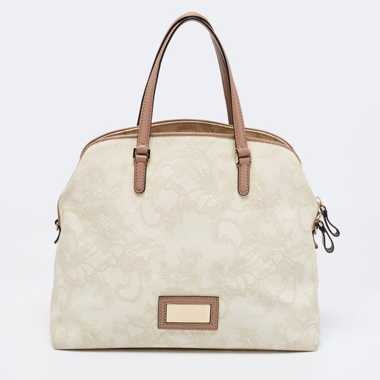 Valentino Cream/Brown Leather And Lace Bow Dome Bag For Sale at 1stDibs