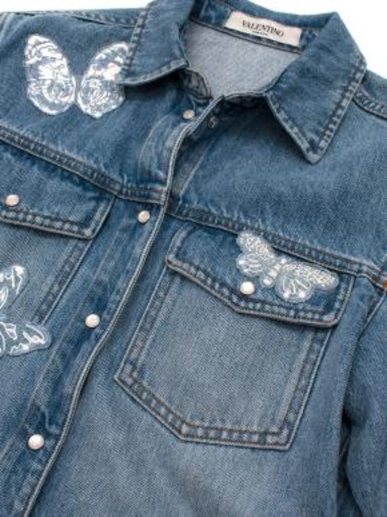 Valentino denim butterfly embroidered shirt For Sale at 1stDibs