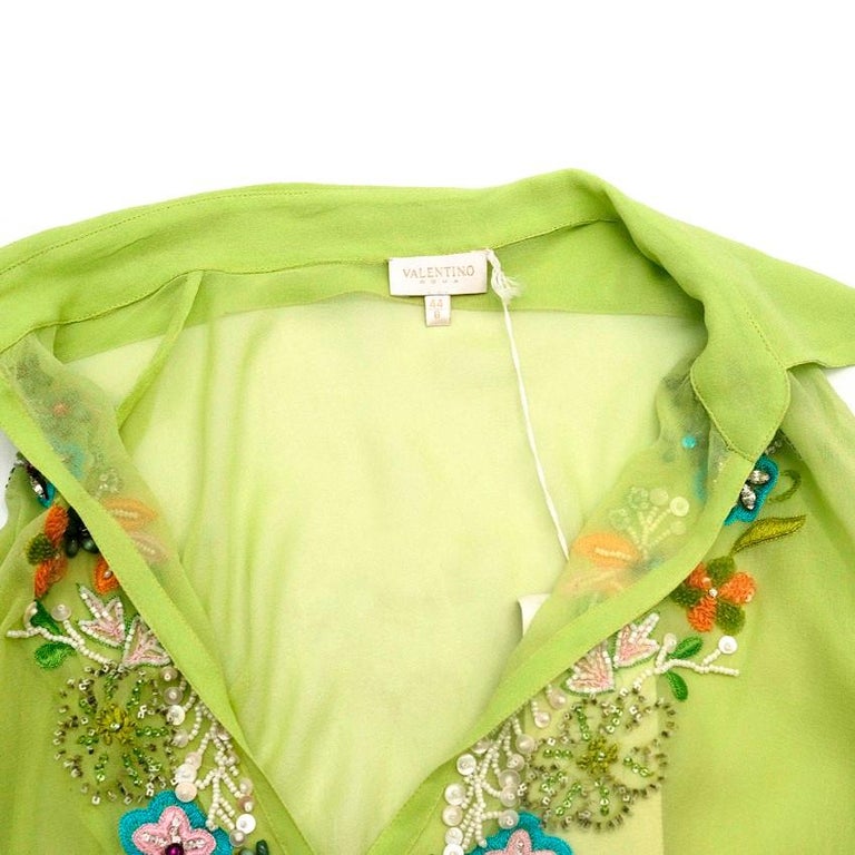 Valentino Embellished Green Sheer Silk Top - Size US8 For Sale at 1stDibs