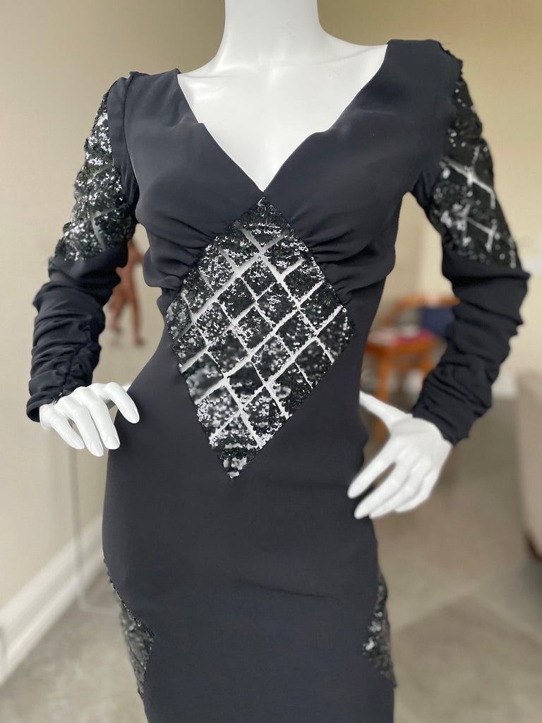 Valentino Fall 2004 Plunging Little Black Dress Harlequin Sheer Sequin ...