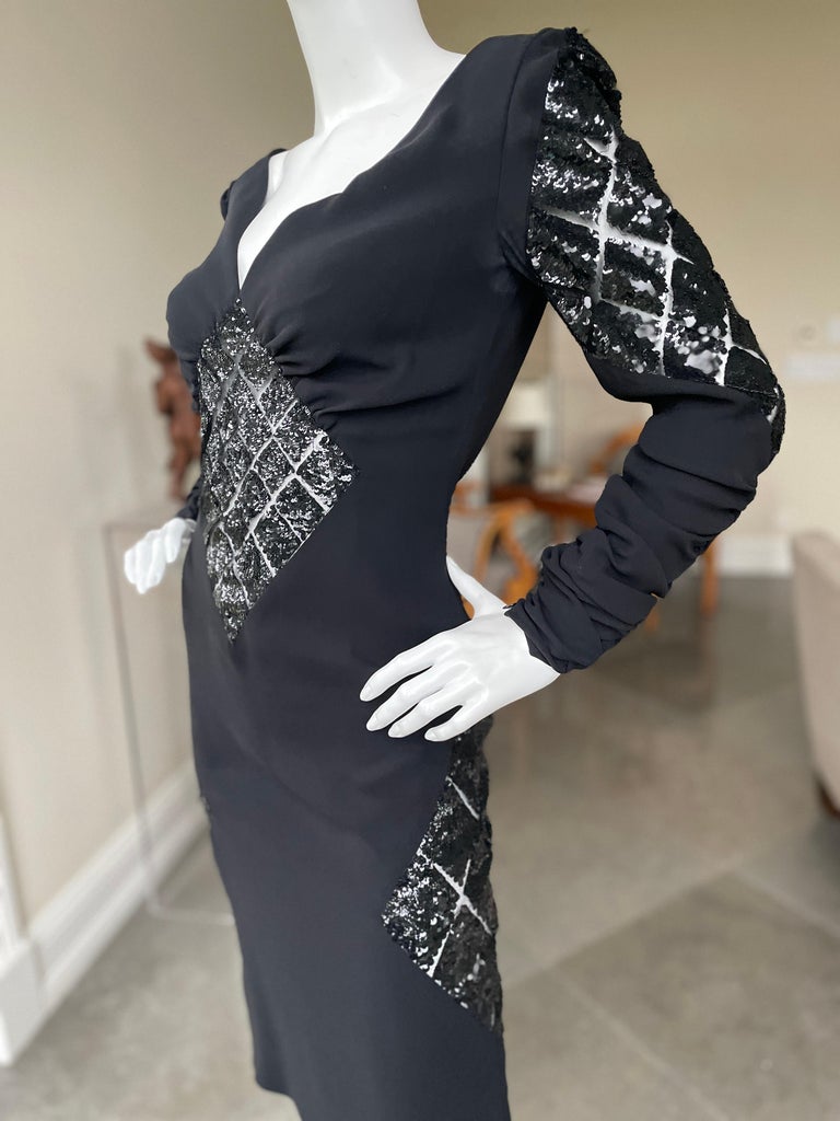 Valentino Fall 2004 Plunging Little Black Dress Harlequin Sheer Sequin ...