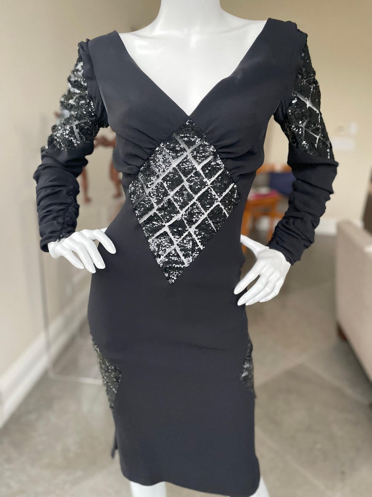 Valentino Fall 2004 Plunging Little Black Dress Harlequin Sheer Sequin ...
