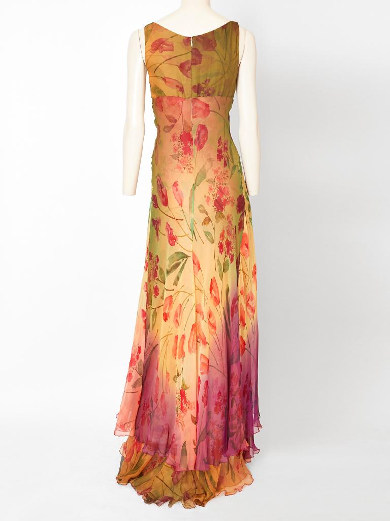 Valentino Floral Pattern Chiffon Gown at 1stDibs