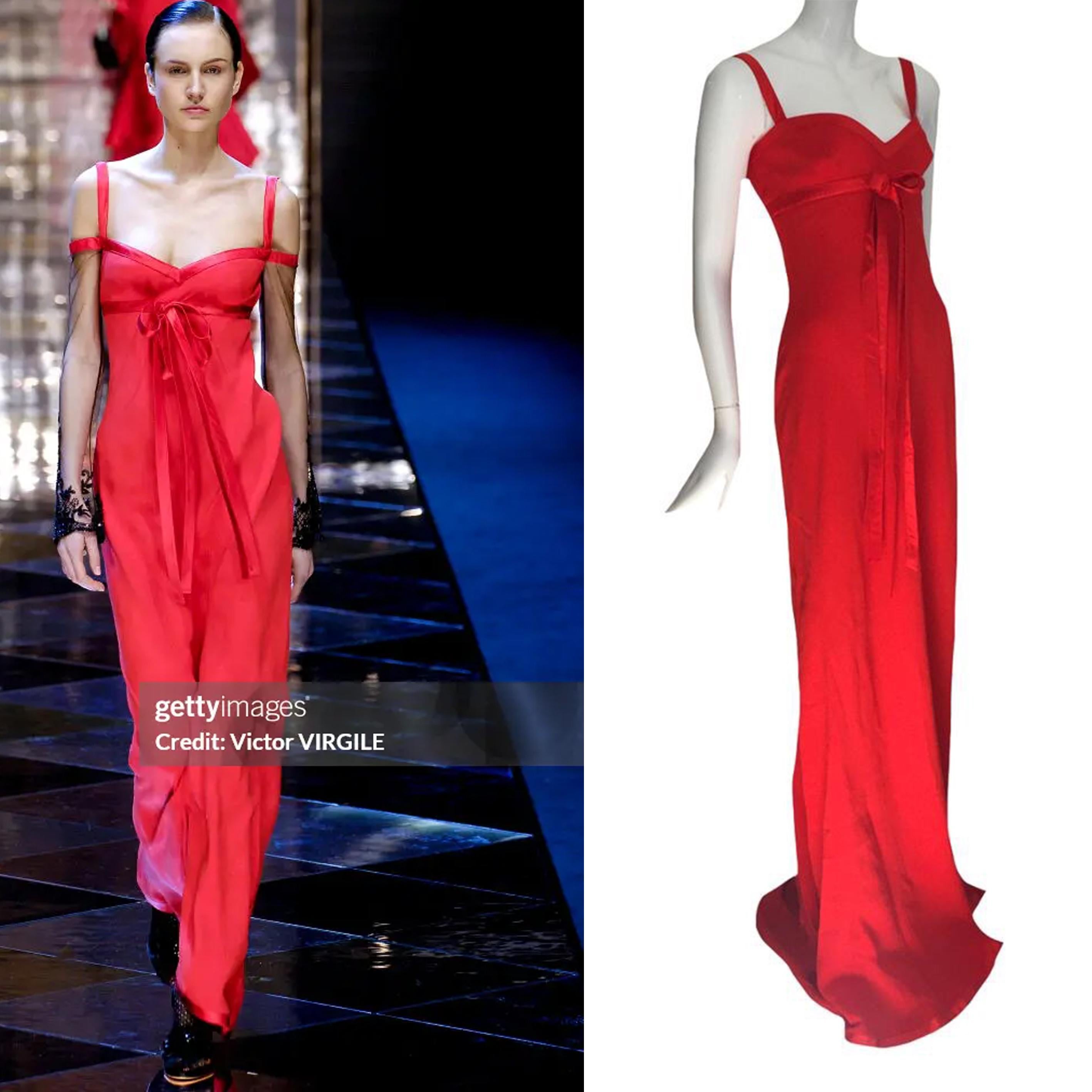 VALENTINO FW2005 Red silk dress with satin ribbons For Sale at 1stDibs