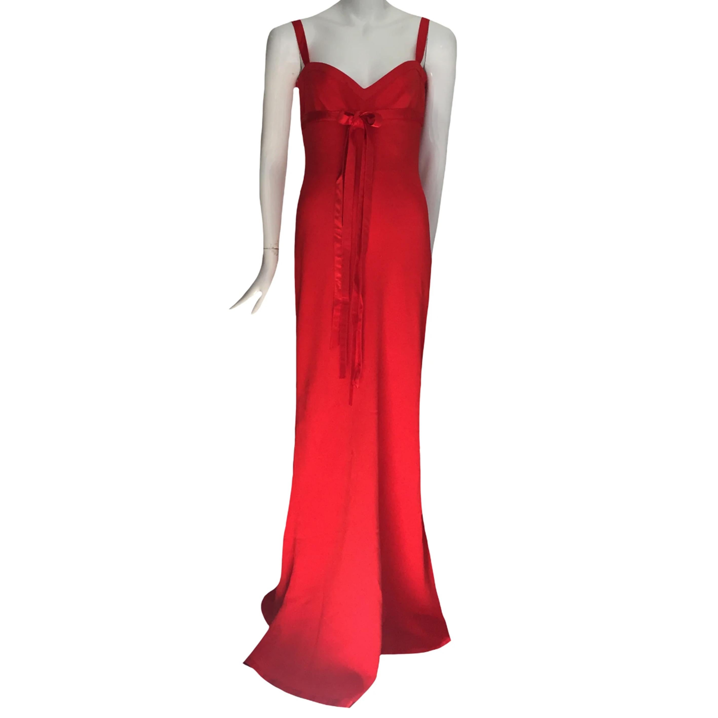 VALENTINO FW2005 Red silk dress with satin ribbons For Sale at 1stDibs