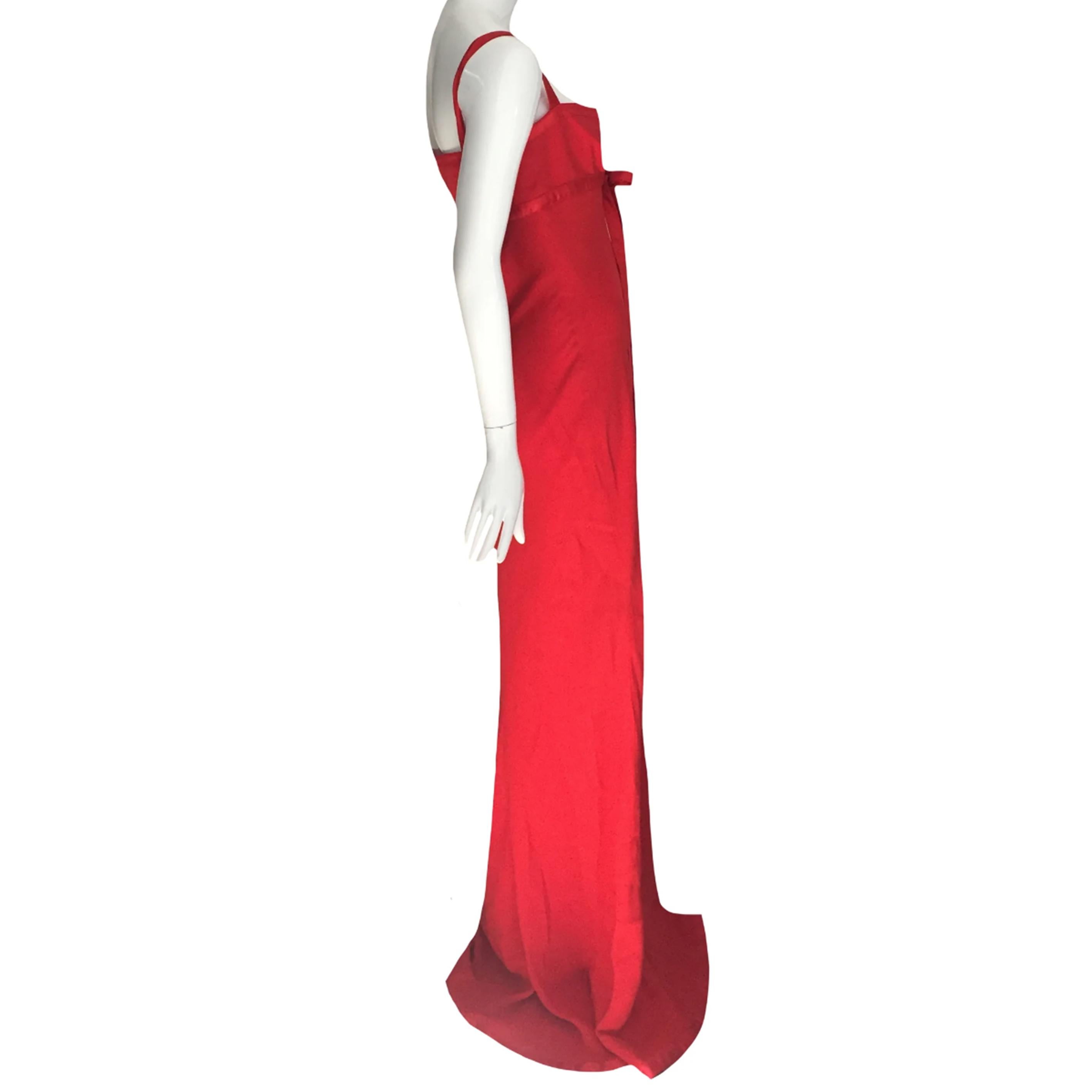 VALENTINO FW2005 Red silk dress with satin ribbons For Sale at 1stDibs