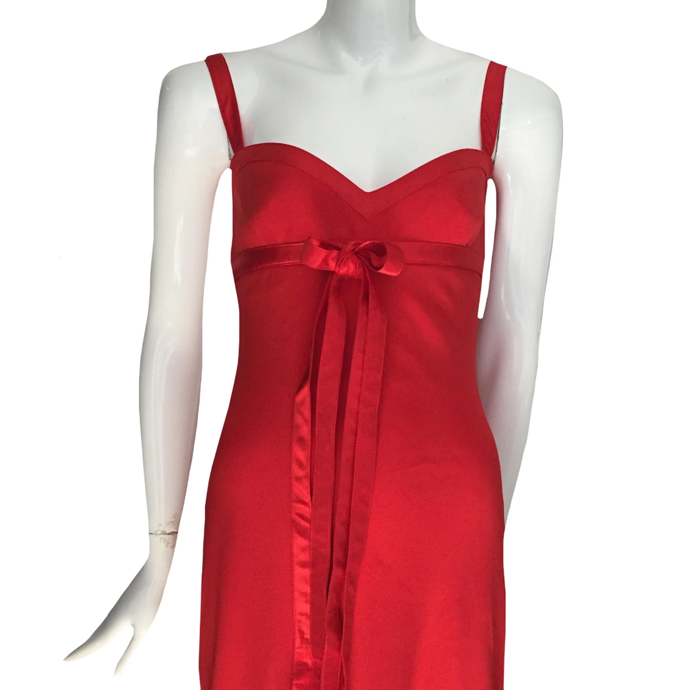 VALENTINO FW2005 Red silk dress with satin ribbons For Sale at 1stDibs