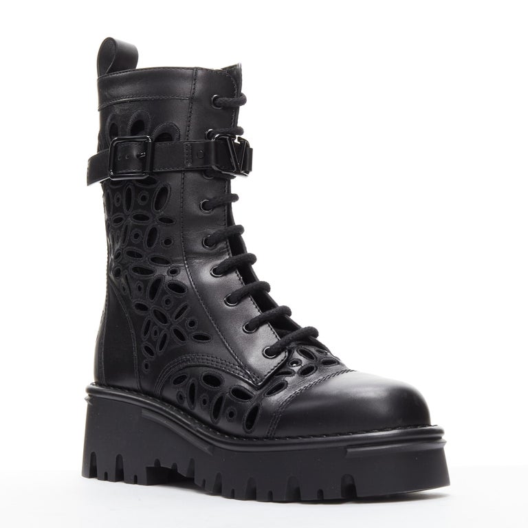 VALENTINO GARAVANI Atelier San Gallo 08 Edition black eyelet combat ...