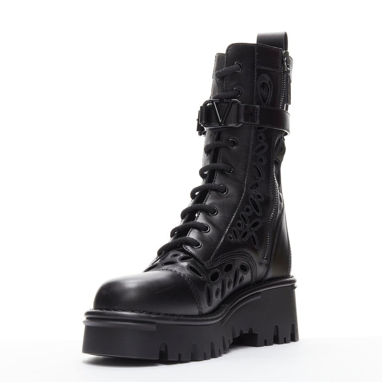 VALENTINO GARAVANI Atelier San Gallo 08 Edition black eyelet combat ...