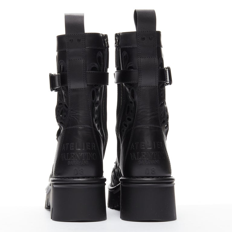 VALENTINO GARAVANI Atelier San Gallo 08 Edition black eyelet combat ...