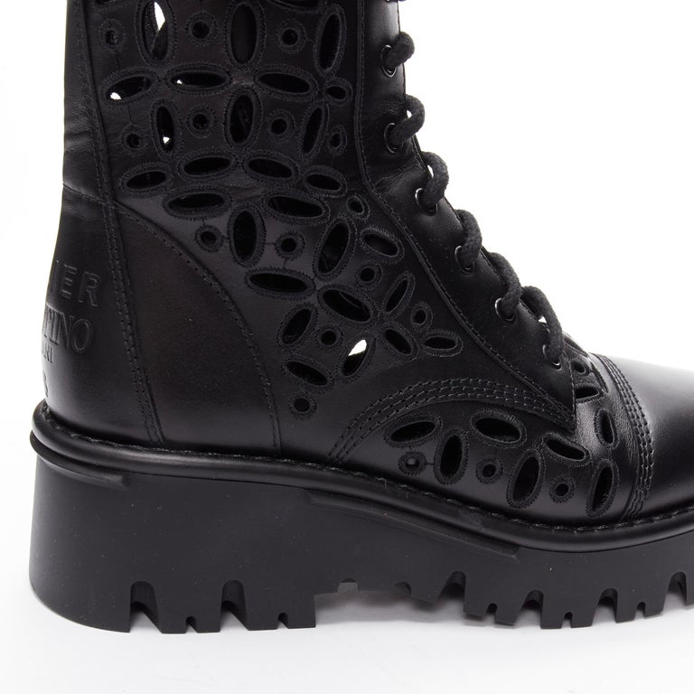 VALENTINO GARAVANI Atelier San Gallo 08 Edition black eyelet combat ...