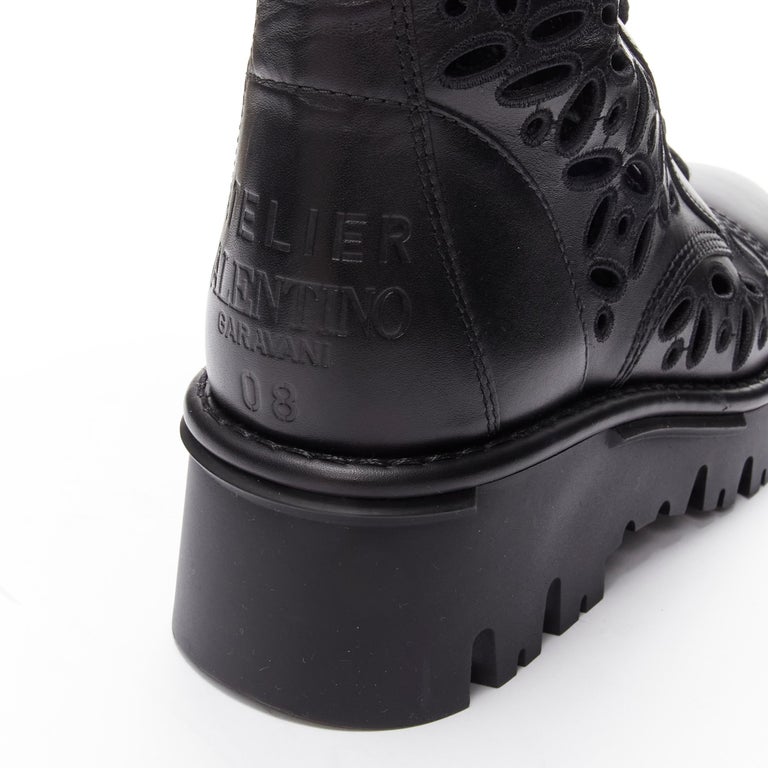 VALENTINO GARAVANI Atelier San Gallo 08 Edition black eyelet combat ...