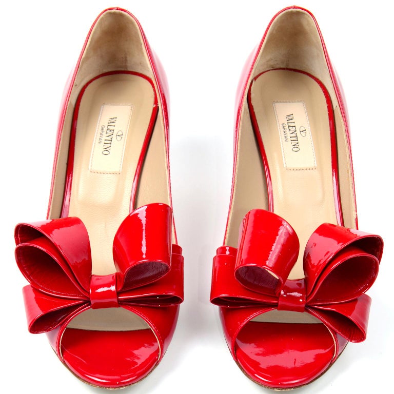 Valentino Garavani Red Leather Bow Shoes With 2.5