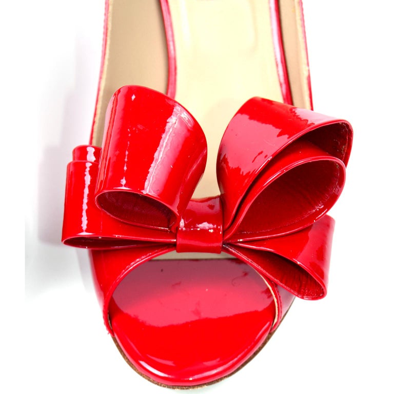 Valentino Garavani Red Leather Bow Shoes With 2.5" Heels For Sale at ...