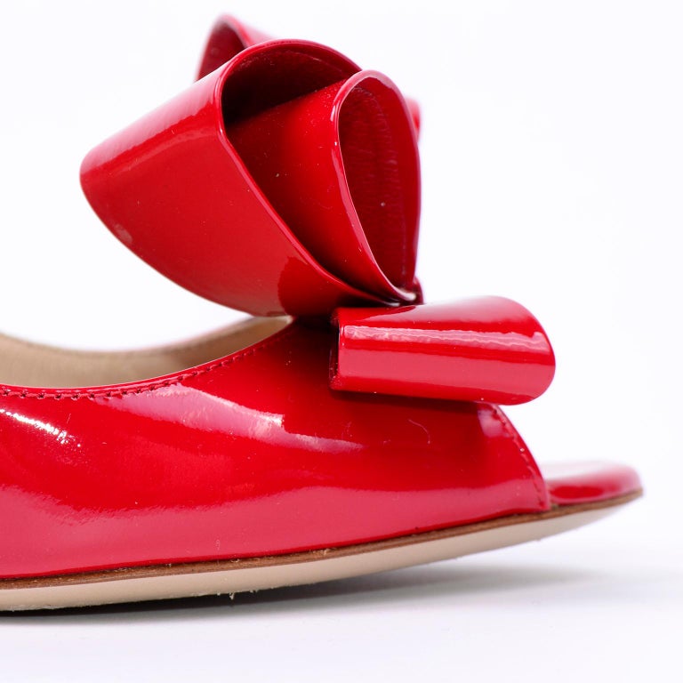 Valentino Garavani Red Leather Bow Shoes With 2.5" Heels For Sale at ...