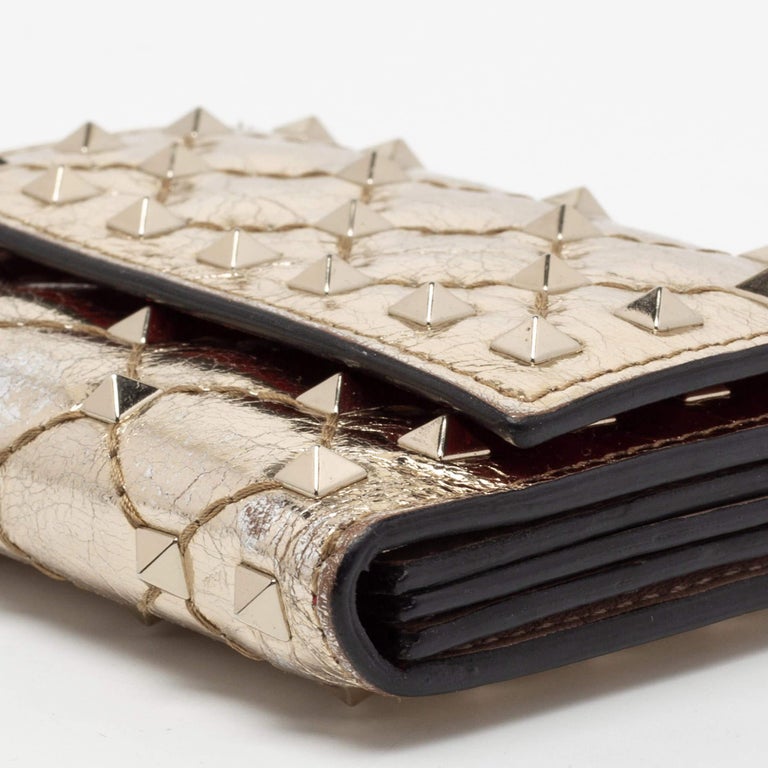 Valentino Gold Patent Leather Rockstud Spike Compact Wallet For Sale at ...