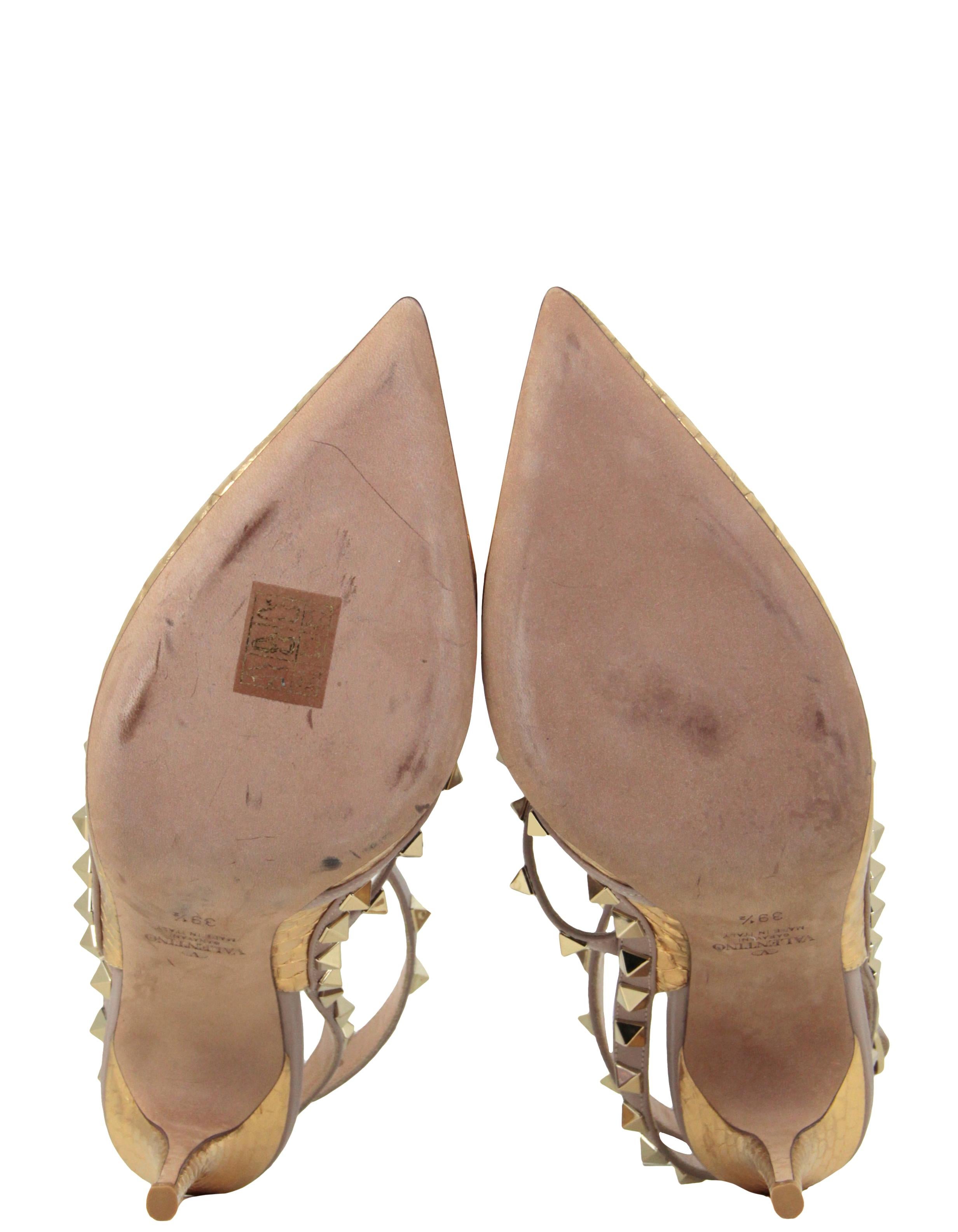 Valentino Gold Rockstud Caged Snake-Embossed Pumps sz 39.5 at 1stDibs ...