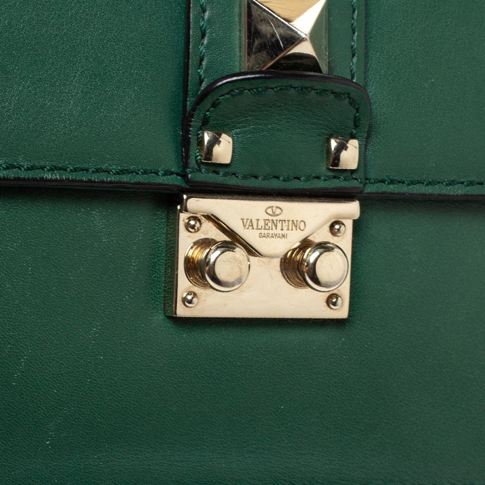Valentino Green/Black Leather Small Rockstud Glam Lock Flap Bag at ...