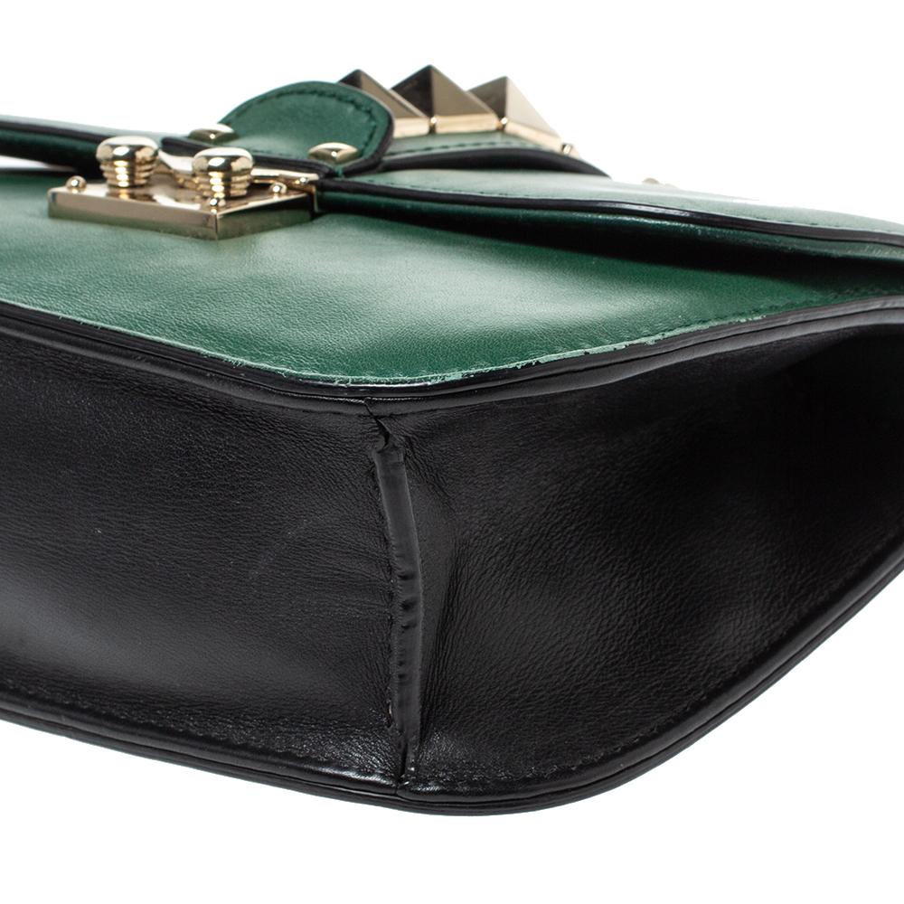 Valentino Green/Black Leather Small Rockstud Glam Lock Flap Bag at ...