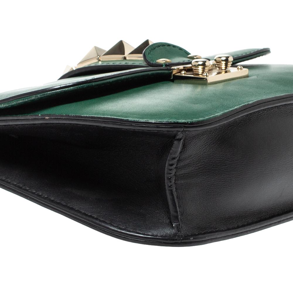 Valentino Green/Black Leather Small Rockstud Glam Lock Flap Bag at ...