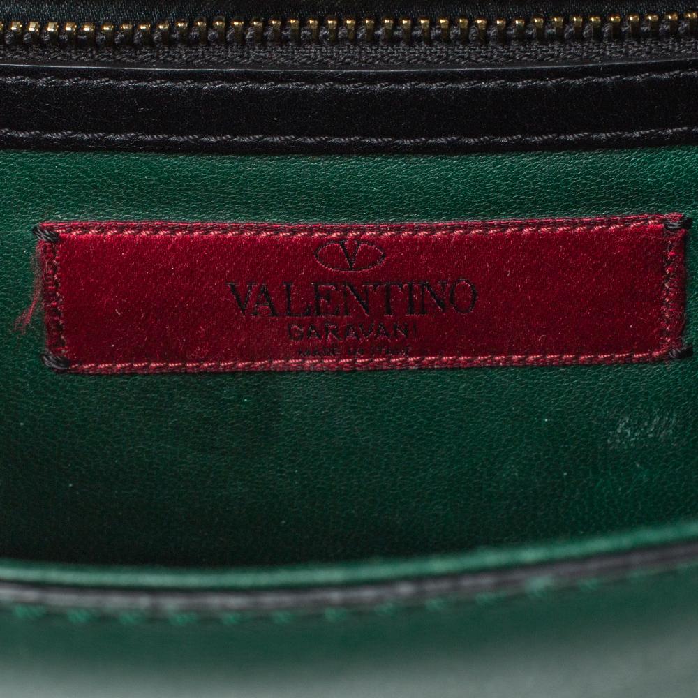 Valentino Green/Black Leather Small Rockstud Glam Lock Flap Bag at ...