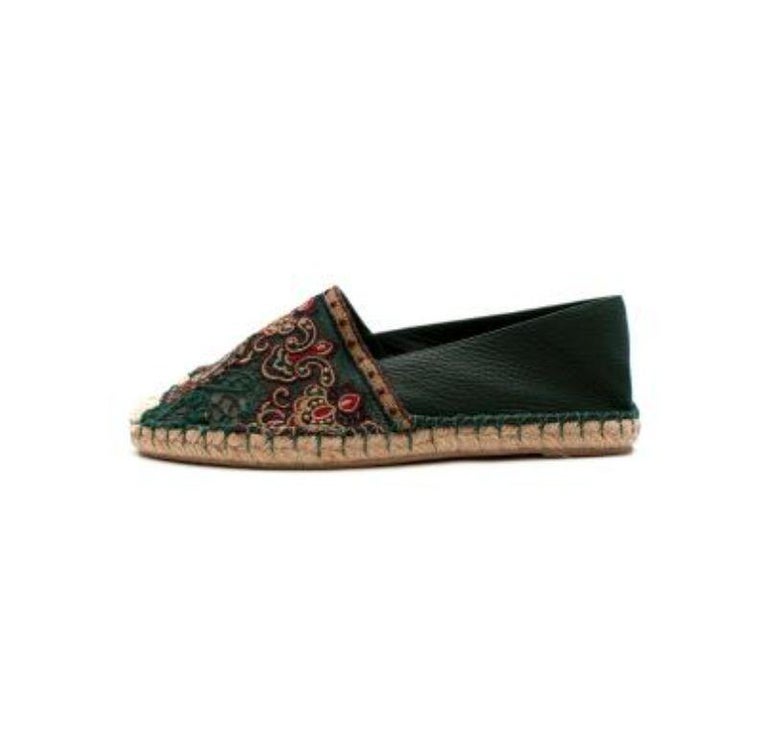 Valentino Green Leather Embroidered Espadrilles For Sale at 1stDibs