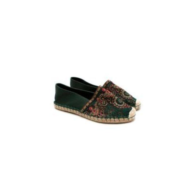 Valentino Green Leather Embroidered Espadrilles For Sale at 1stDibs