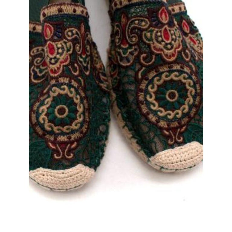 Valentino Green Leather Embroidered Espadrilles For Sale at 1stDibs