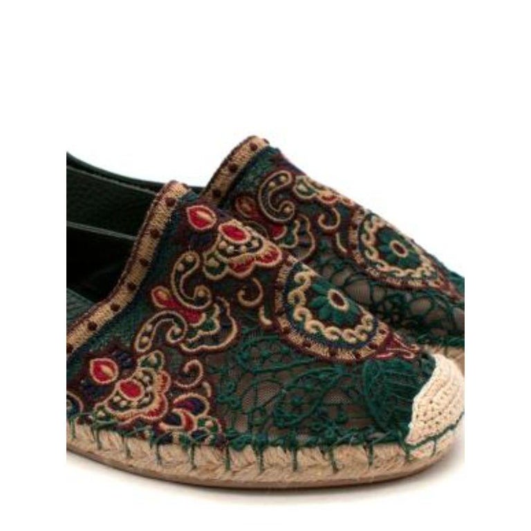 Valentino Green Leather Embroidered Espadrilles For Sale at 1stDibs