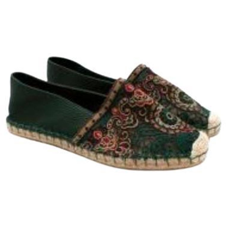 Valentino Green Leather Embroidered Espadrilles For Sale at 1stDibs