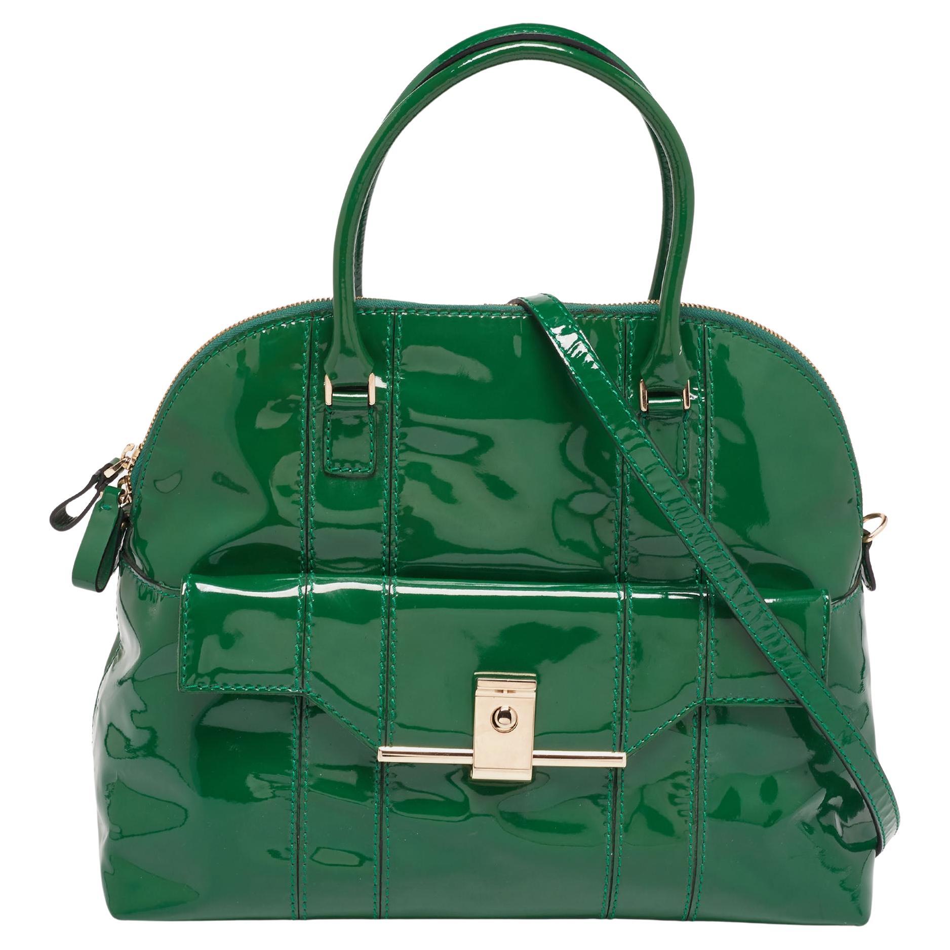 Valentino Neon Green Leather Rockstud Medium Glam Lock Flap Bag at ...