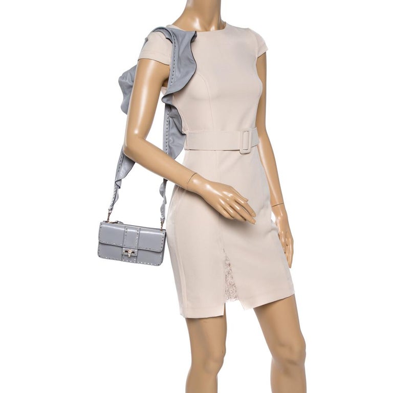 Valentino Grey Leather Mini Rockstud Ruffle Strap Bag at 1stDibs