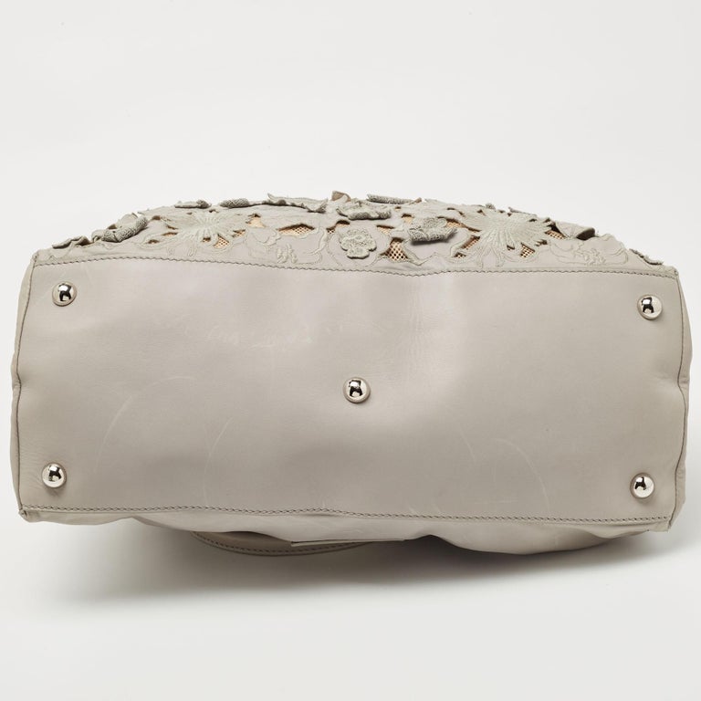 Valentino Grey Leather Petal Embroidered Alice Glam Frame Satchel For ...