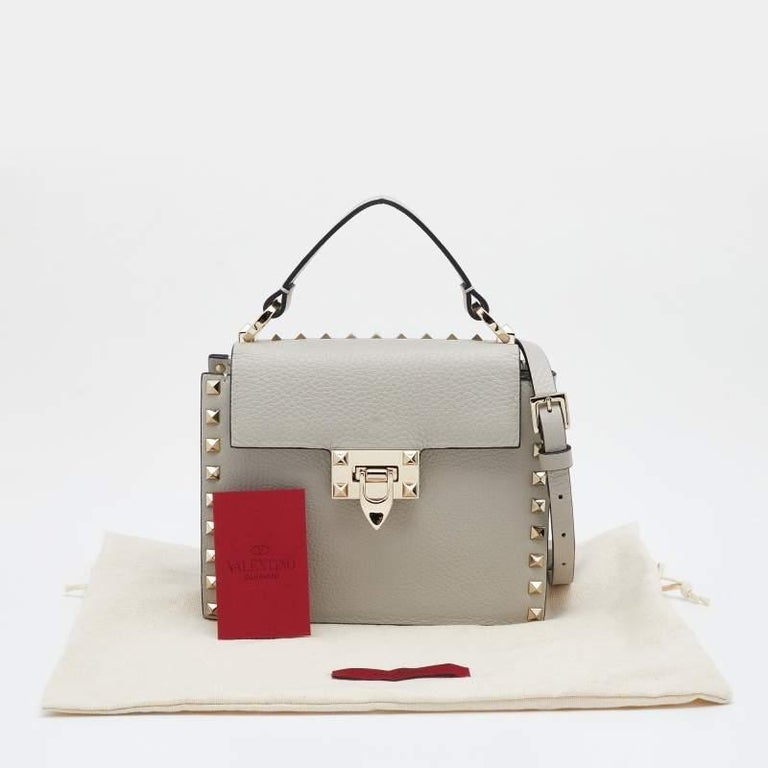 Valentino Grey Leather Small Rockstud Top Handle Bag For Sale at 1stDibs
