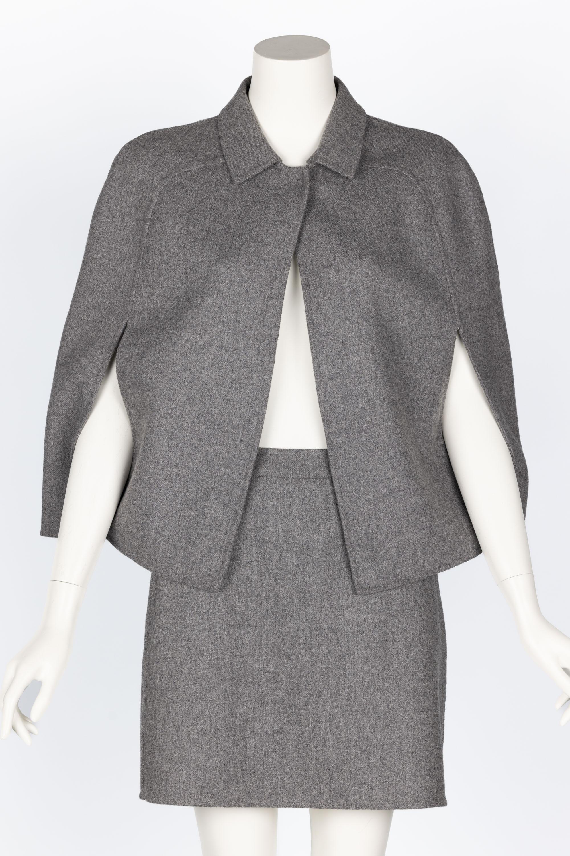 Valentino Grey Wool Angora Cape Mini Skirt Suit Set For Sale at 1stDibs
