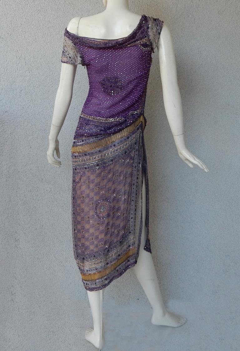 Valentino Hand Beaded Sari Silk Asymmetrical Evening Dress For Sale At