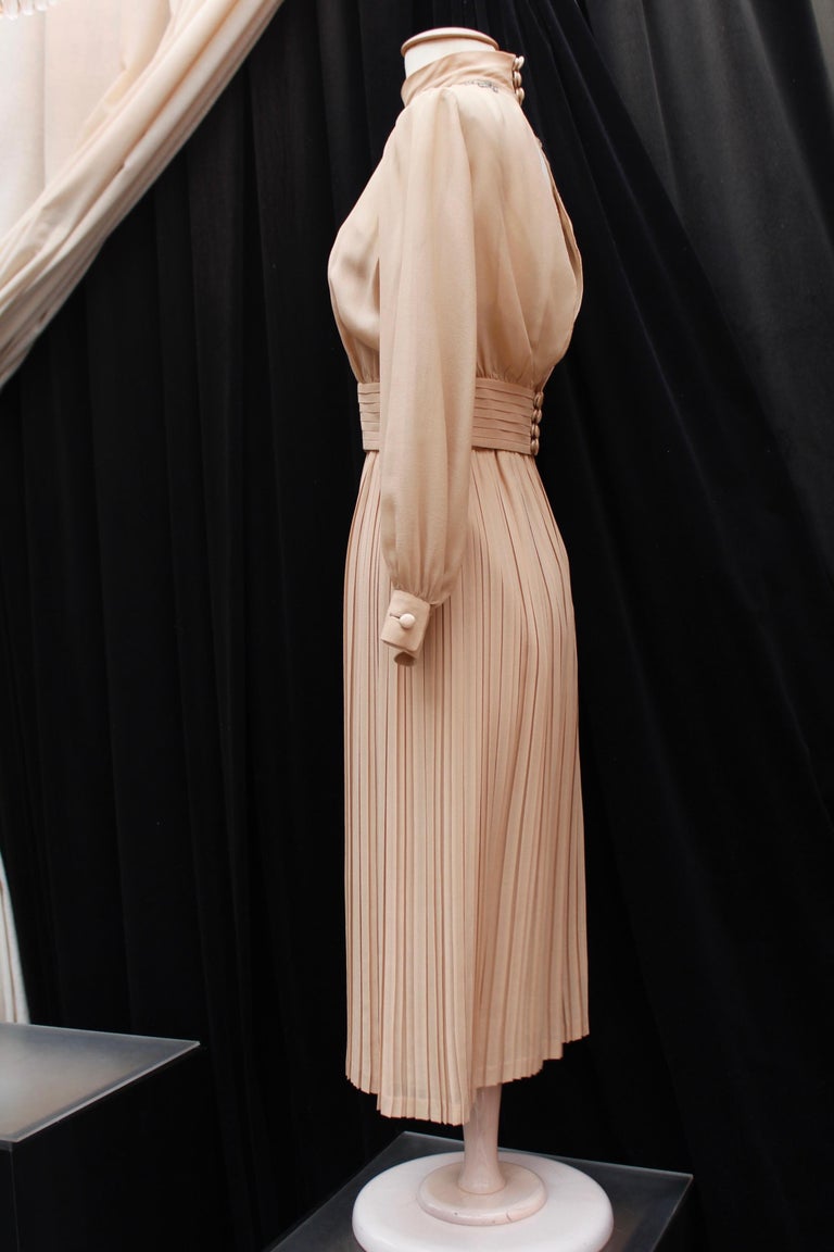 Valentino Haute Couture gorgeous beige silk chiffon cocktail dress with ...